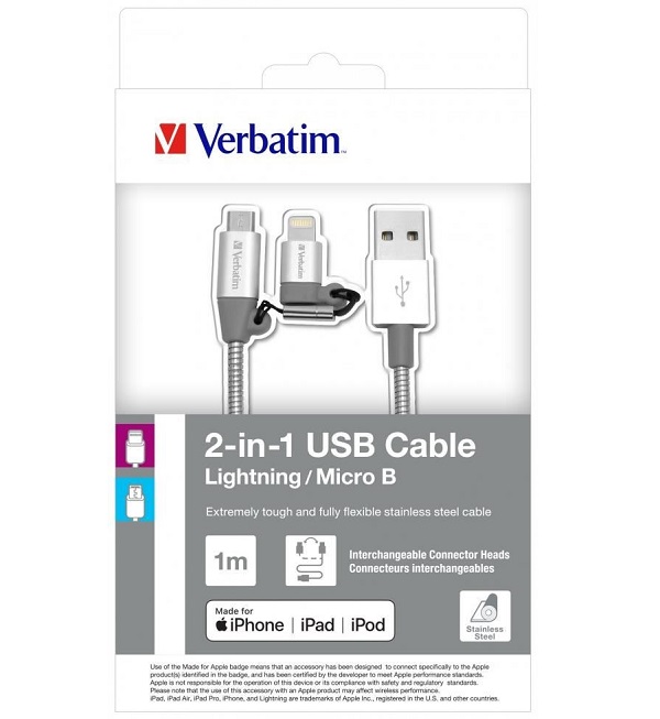 USB Cable 2in1 Micro USB and Lightning Silver Verbatim 100cm - Анхоч